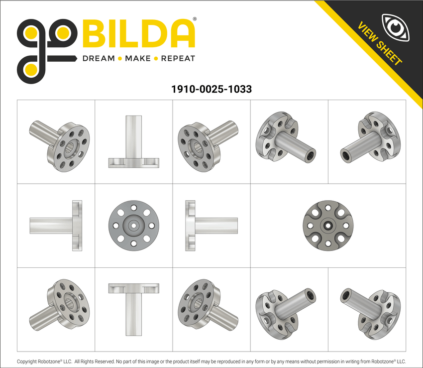 1910 Series Servo Hub Shaft 25 Tooth Spline 10mm Shaft Diameter 33mm
